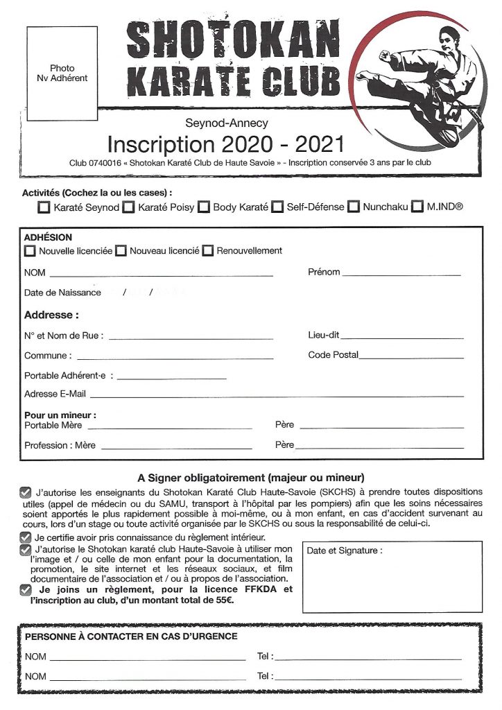 Les inscriptions 2020-2021 – SHOTOKAN KARATE CLUB DE HAUTE SAVOIE